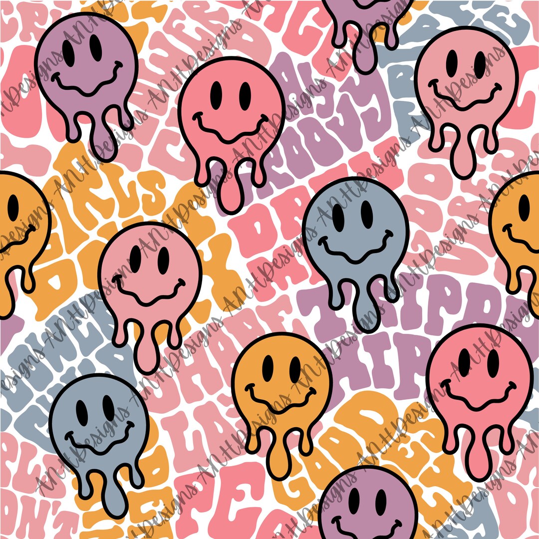 Groovy Smiley Faces Seamless Design Png Download Digital - Etsy