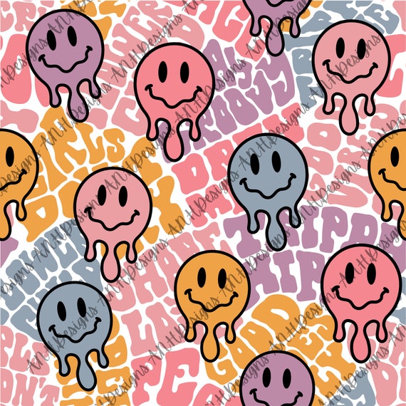 Groovy Smiley Faces Seamless Design Png Download Digital - Etsy
