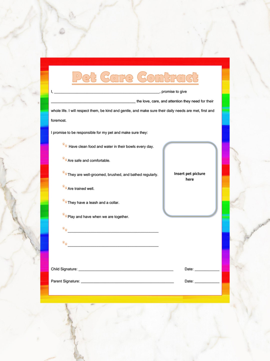 Pet Care Contract Printable, Pet Contract - Etsy