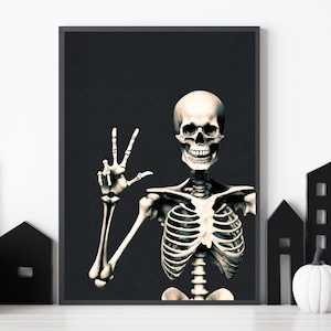 Skeleton Peace Sign Halloween Printable | Halloween Decor | Scary Wall ...
