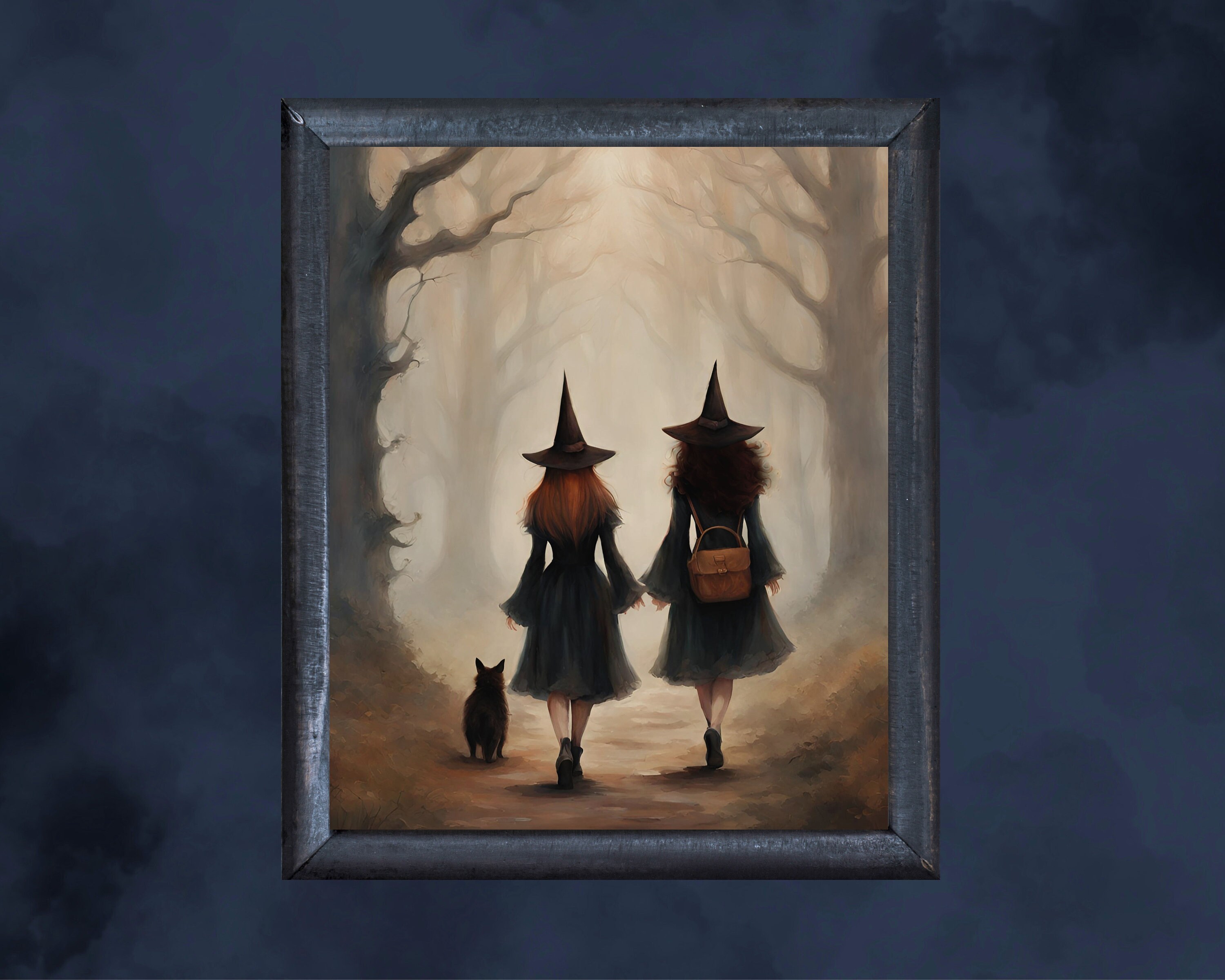 Two Witches Print, Witches in Forest Wall Art, Halloween Witch Instant ...