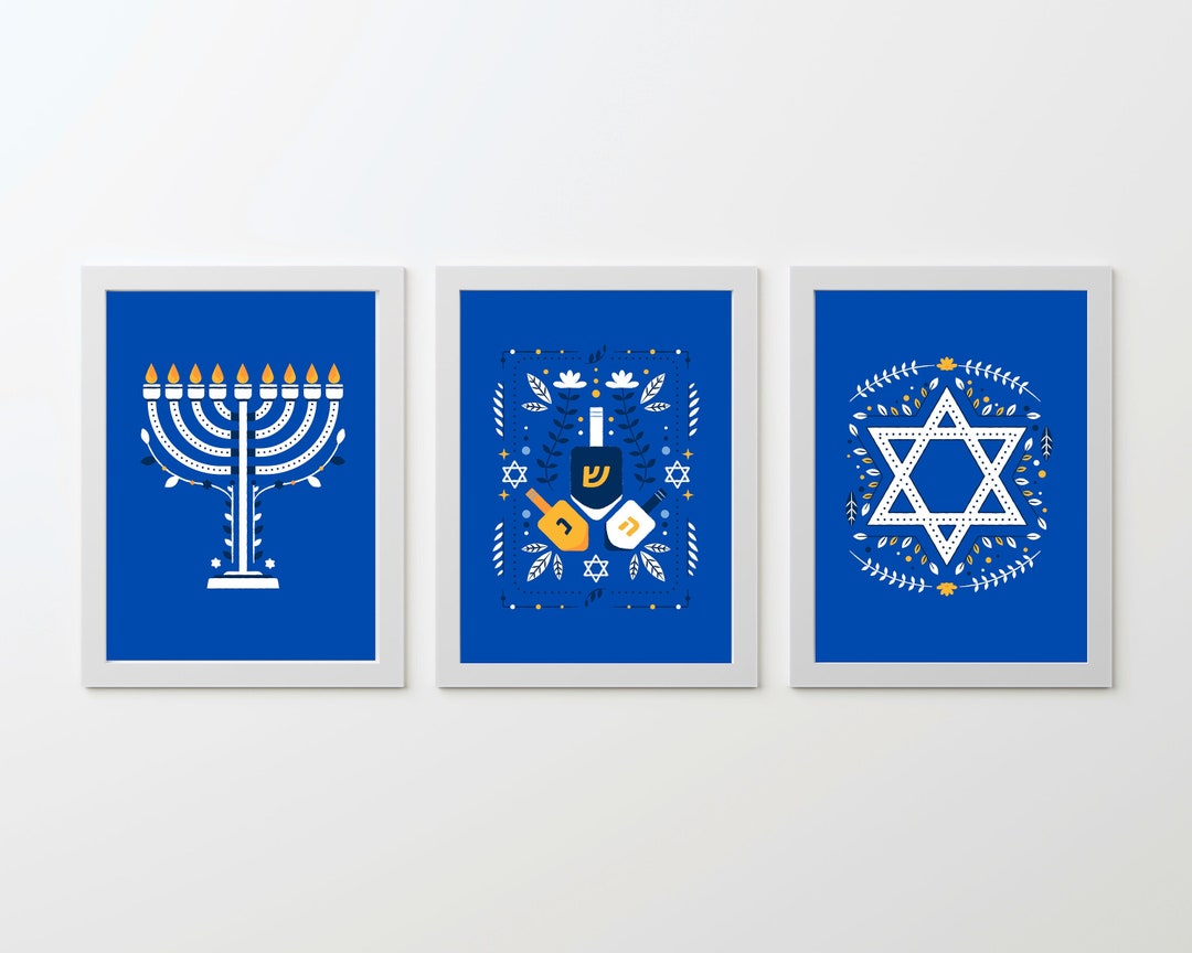 Hanukkah Wall Art Set of 5 | Hanukkah Posters | Modern Hanukkah Prints ...