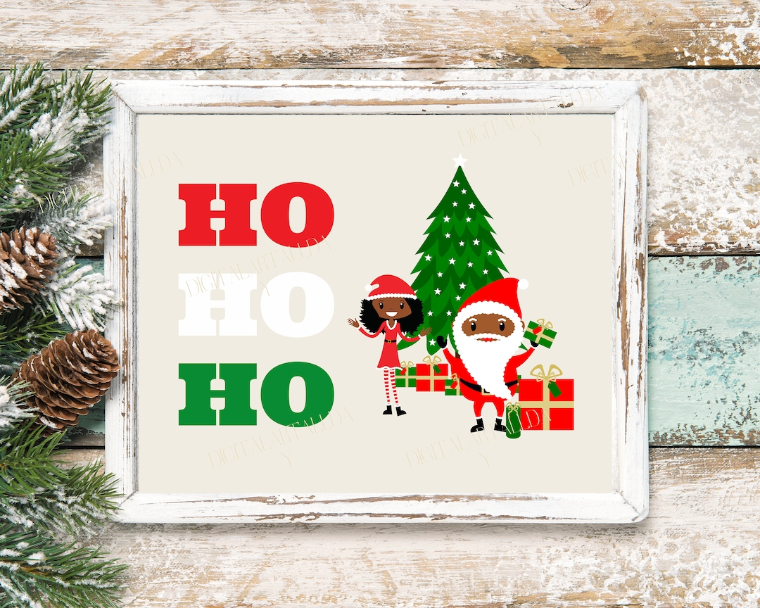 Black Santa | HO HO HO Christmas Printable | Digital Download | Holiday ...