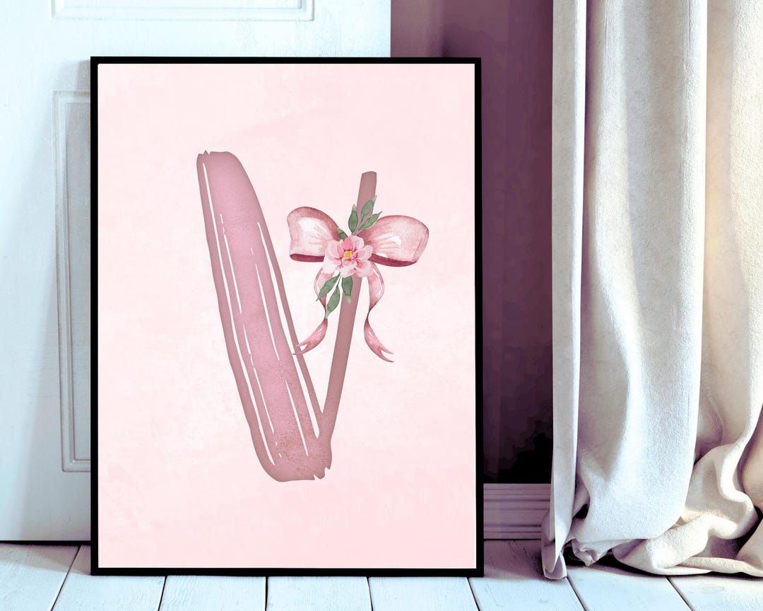 Pink Letter V Watercolor, Coquette Decor, Feminine Teen Art, Nursery ...