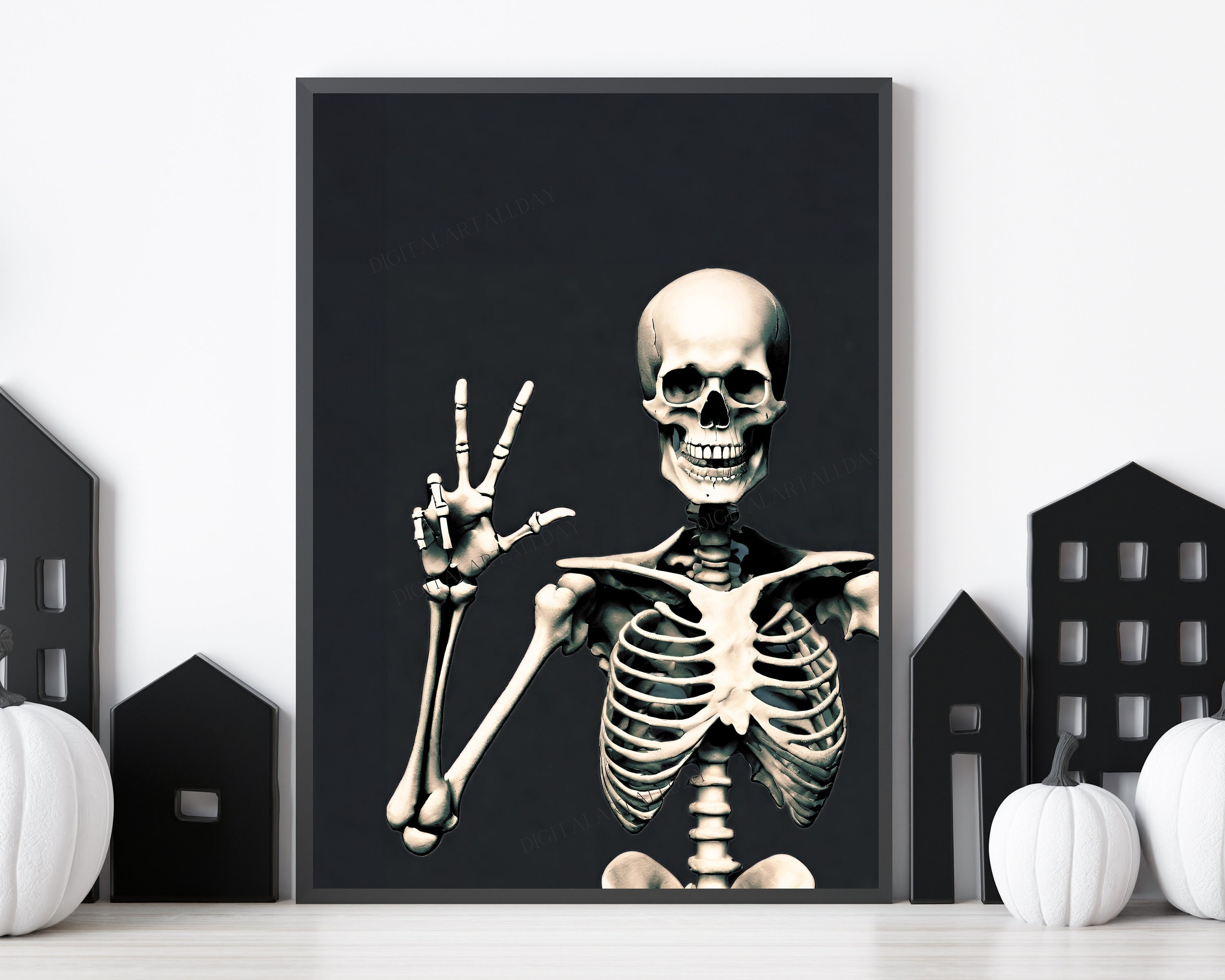 Skeleton Peace Sign Halloween Printable | Halloween Decor | Scary Wall ...