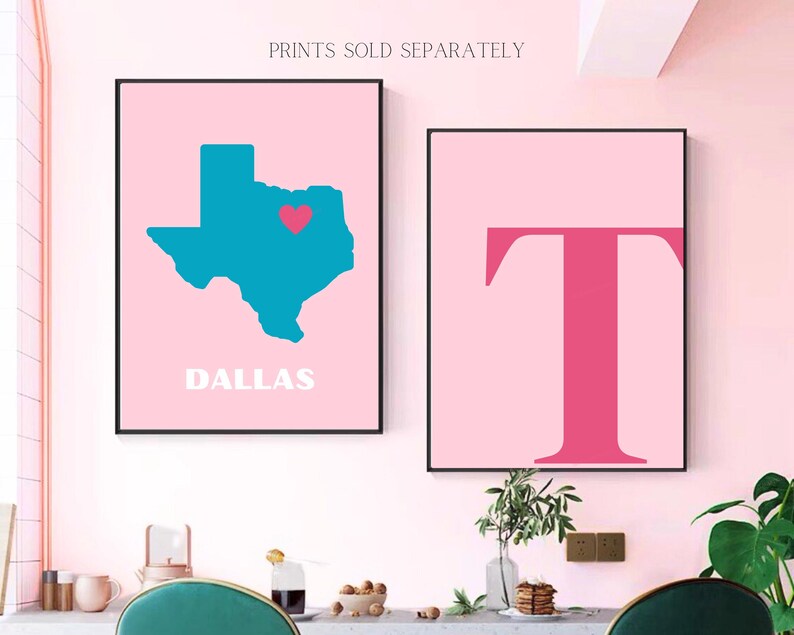 Pink Letter T, Preppy Teen Room, Preppy Wall Art, Monogram Printable ...