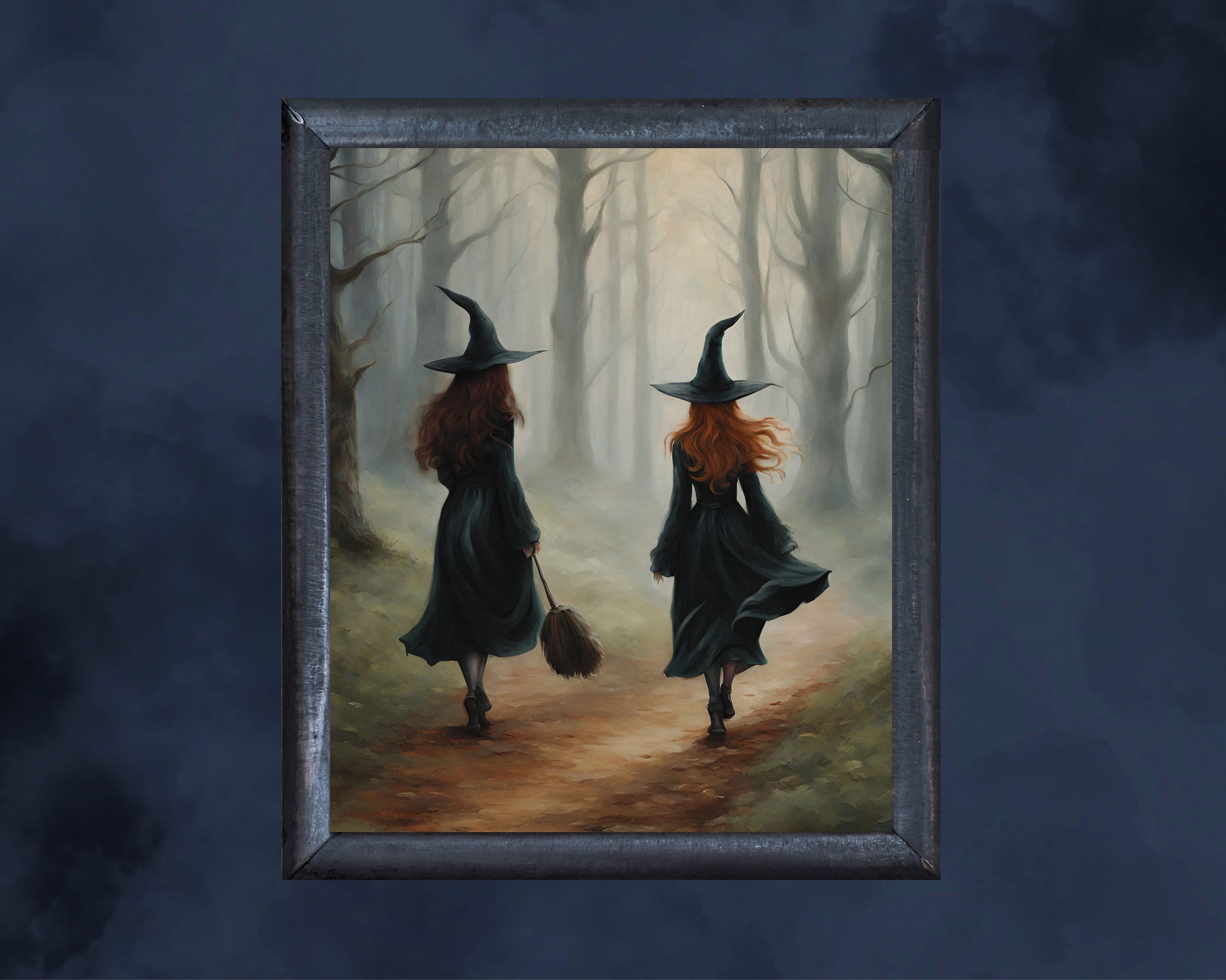 Two Witches Print, Witches in Forest Wall Art, Halloween Witch Instant ...