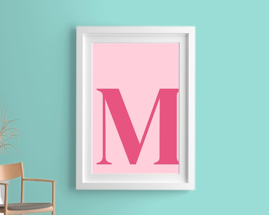Pink Letter M, Preppy Teen Room, Preppy Wall Art, Monogram Printable ...