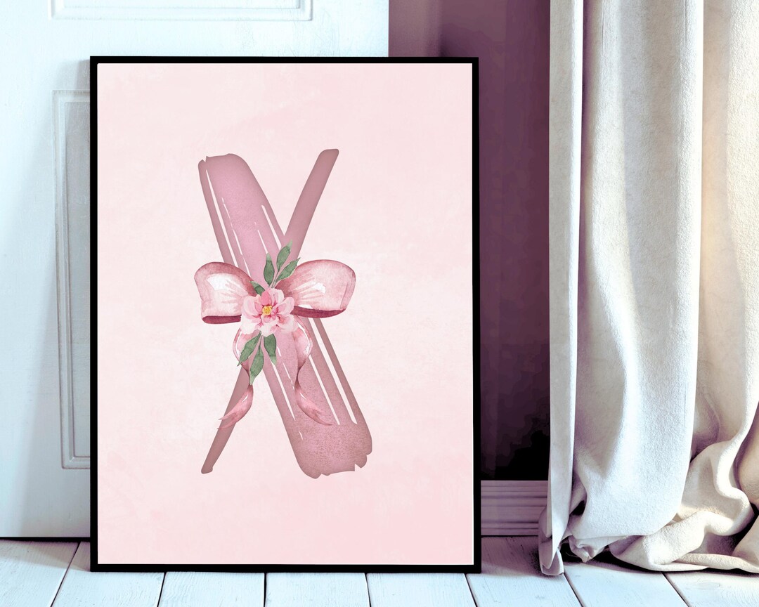Pink Letter X Watercolor, Coquette Decor, Feminine Teen Art, Nursery ...