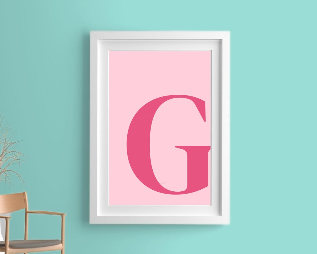 Pink Letter G, Preppy Teen Room, Preppy Wall Art, Monogram Printable ...