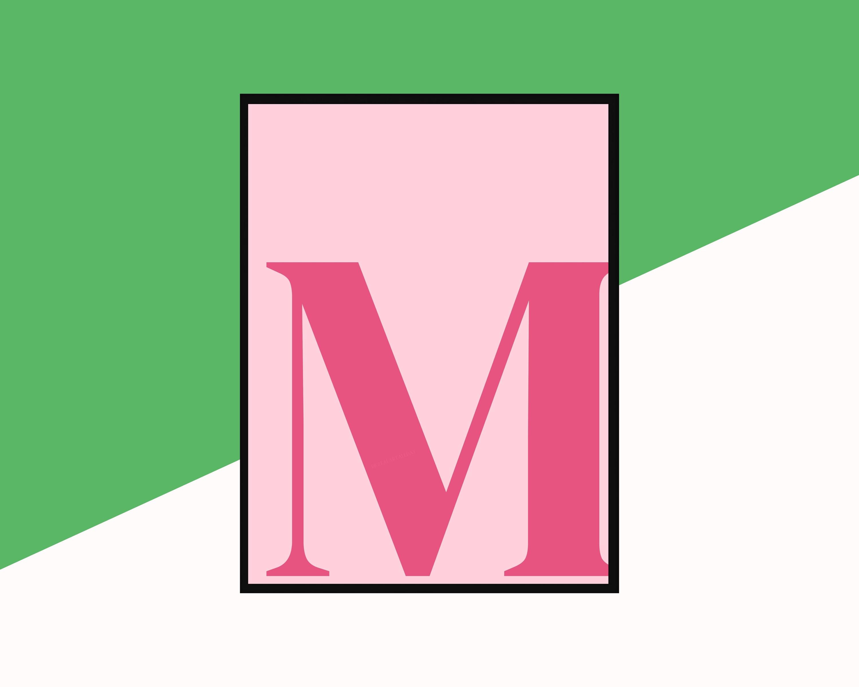 Pink Letter M, Preppy Teen Room, Preppy Wall Art, Monogram Printable ...