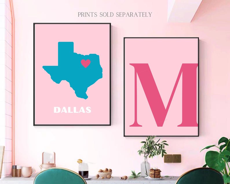 Pink Letter M, Preppy Teen Room, Preppy Wall Art, Monogram Printable ...