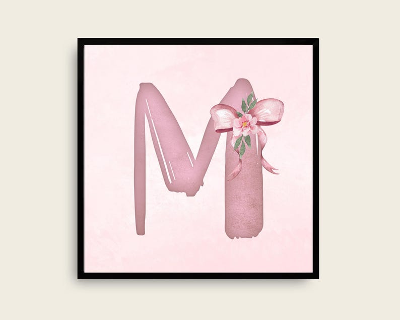 Pink Letter M Watercolor, Coquette Decor, Feminine Teen Art, Nursery ...