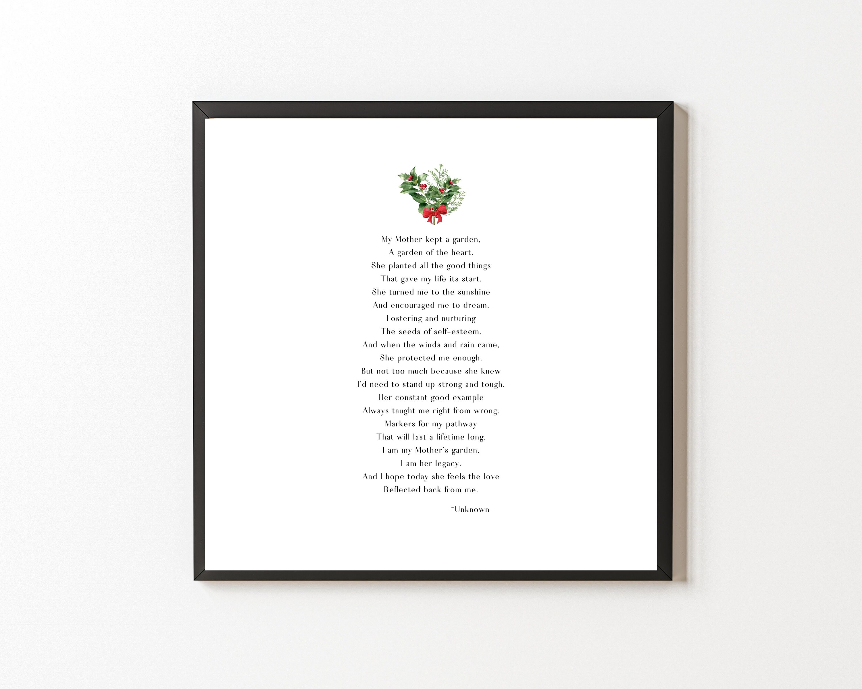 Mother's Day Poem W/ Birth Month Flower, December Holly, Mum Flower ...