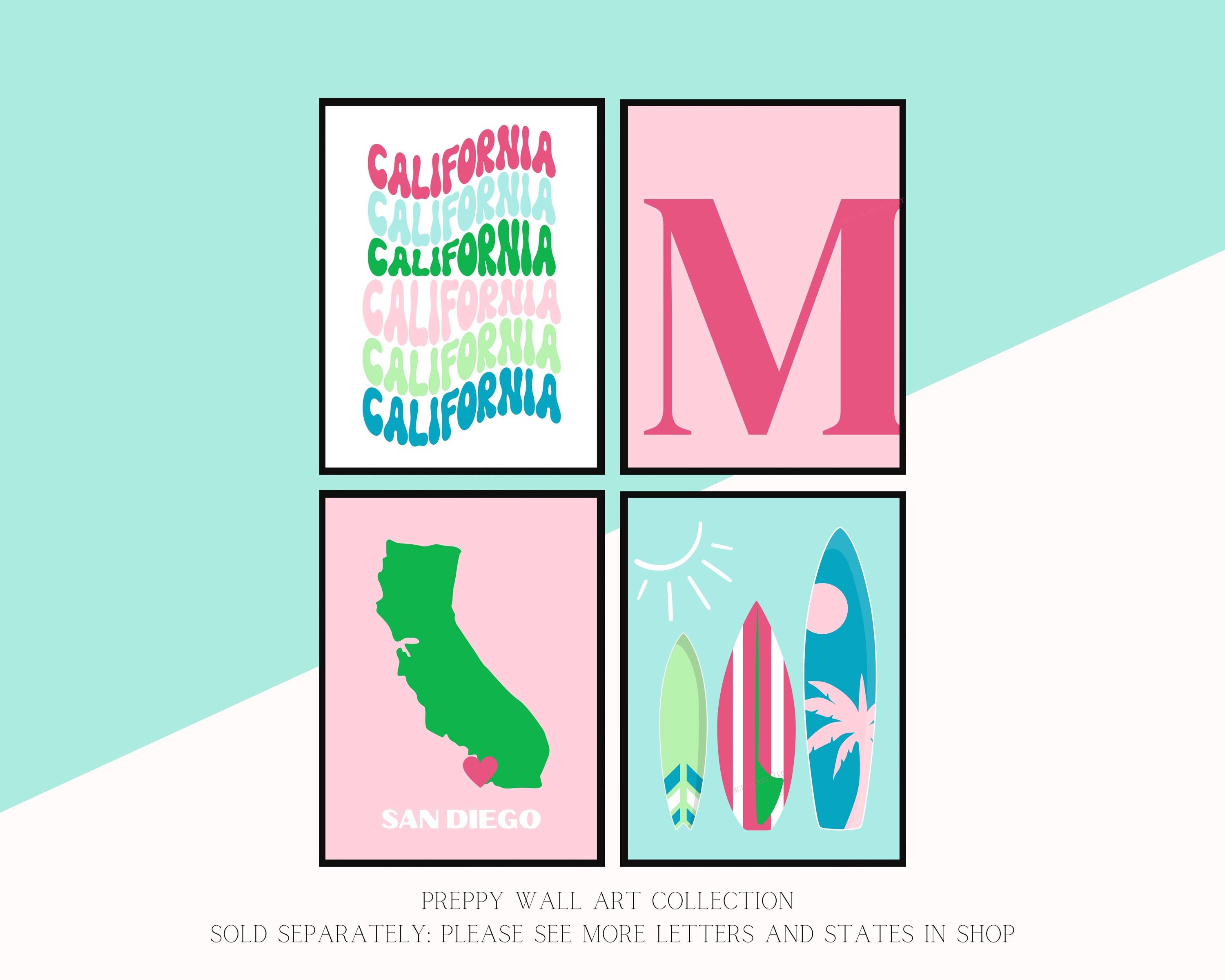 Pink Letter M, Preppy Teen Room, Preppy Wall Art, Monogram Printable ...