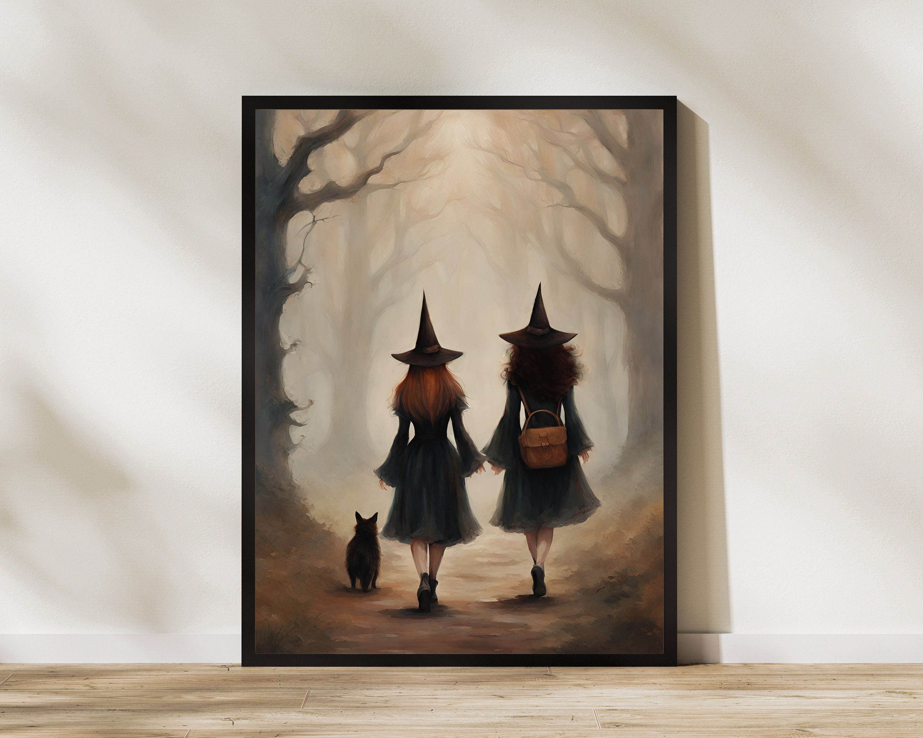 Two Witches Print, Witches in Forest Wall Art, Halloween Witch Instant ...