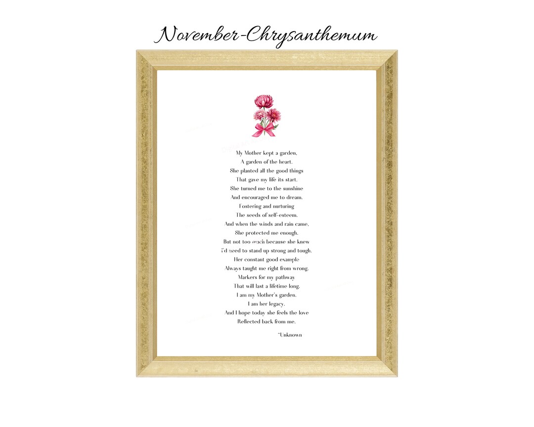 Mother's Day Poem W/ Birth Month Flower, November Chrysanthemum, Mum ...