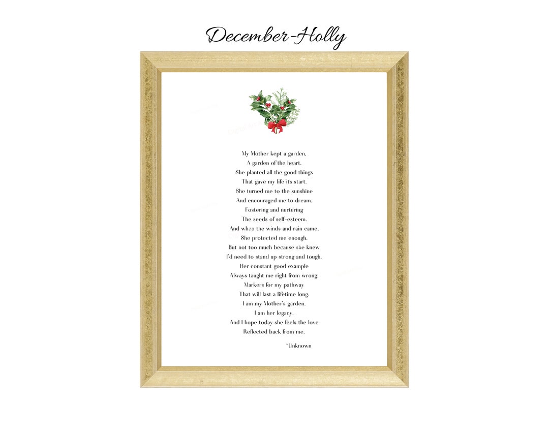 Mother's Day Poem W/ Birth Month Flower, December Holly, Mum Flower ...