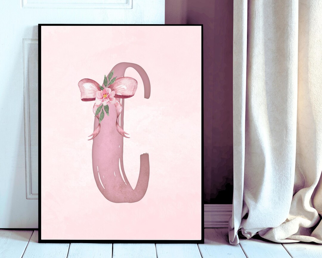 Pink Letter C Watercolor, Coquette Decor, Feminine Teen Art, Nursery ...