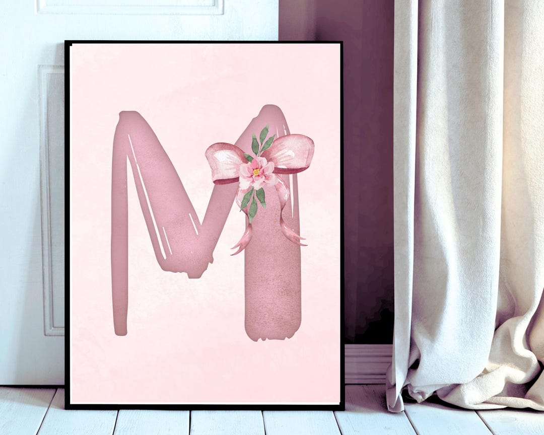 Pink Letter M Watercolor, Coquette Decor, Feminine Teen Art, Nursery ...