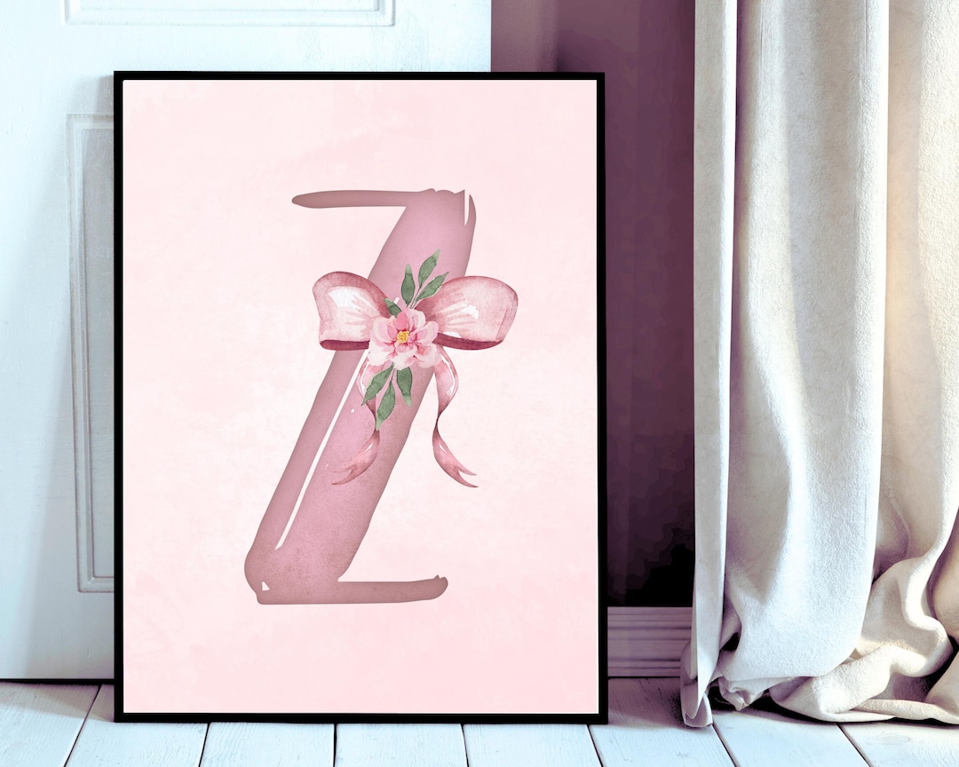 Pink Letter Z Watercolor, Coquette Decor, Feminine Teen Art, Nursery ...