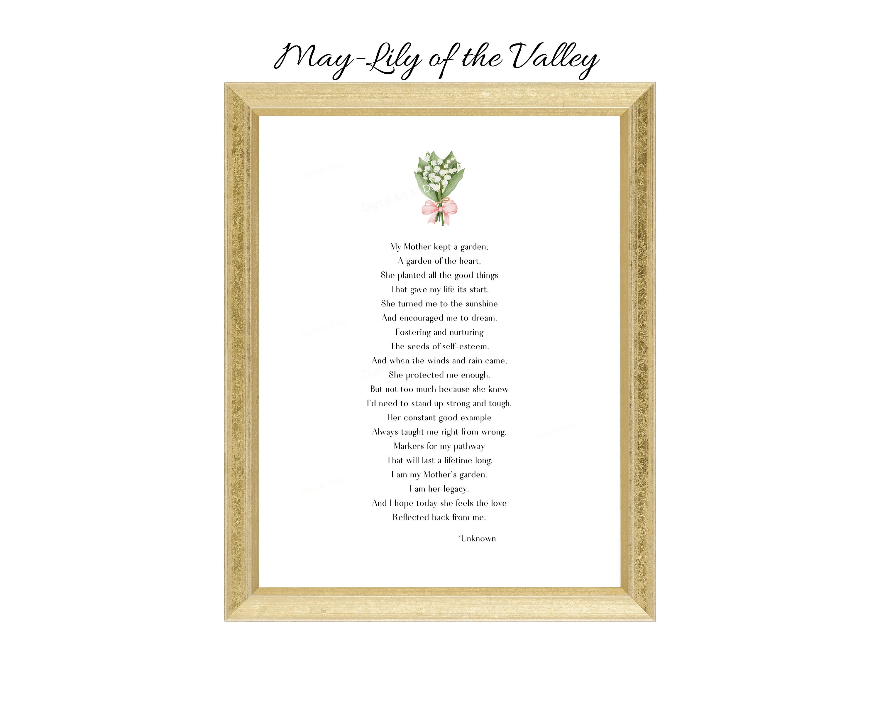 Mother's Day Poem W/ Birth Month Flower, May Lily of the Vally, Flower ...