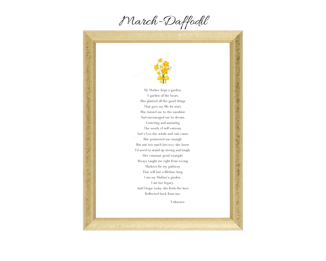 Mother's Day Poem W/ Birth Month Flower, March Daffodil, Flower & Poem ...