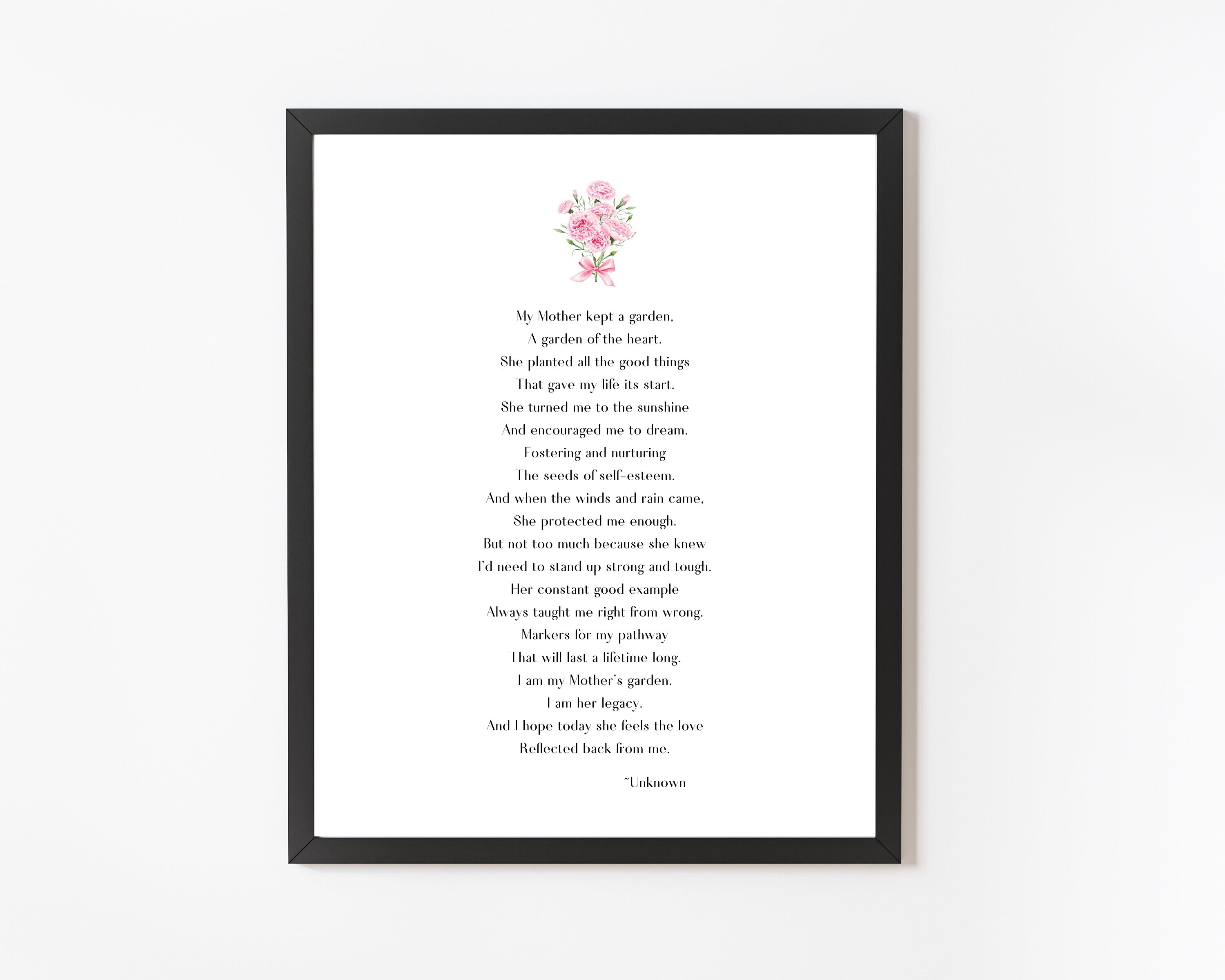 Mother's Day Poem W/ Birth Month Flower, January Carnation, Flower ...