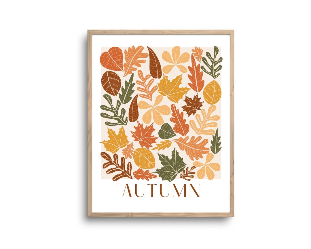 Modern Autumn Leaves Wall Art | Vintage Leaves Poster | Autumn Leaves ...