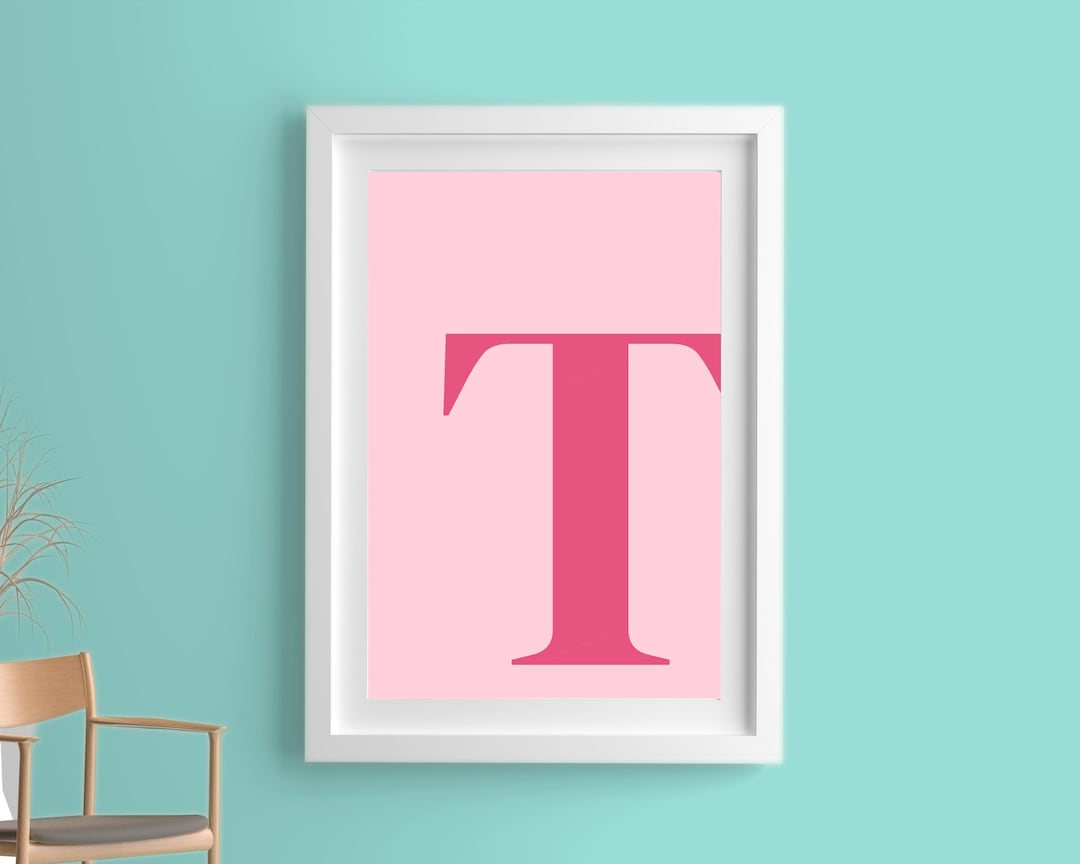 Pink Letter T, Preppy Teen Room, Preppy Wall Art, Monogram Printable ...