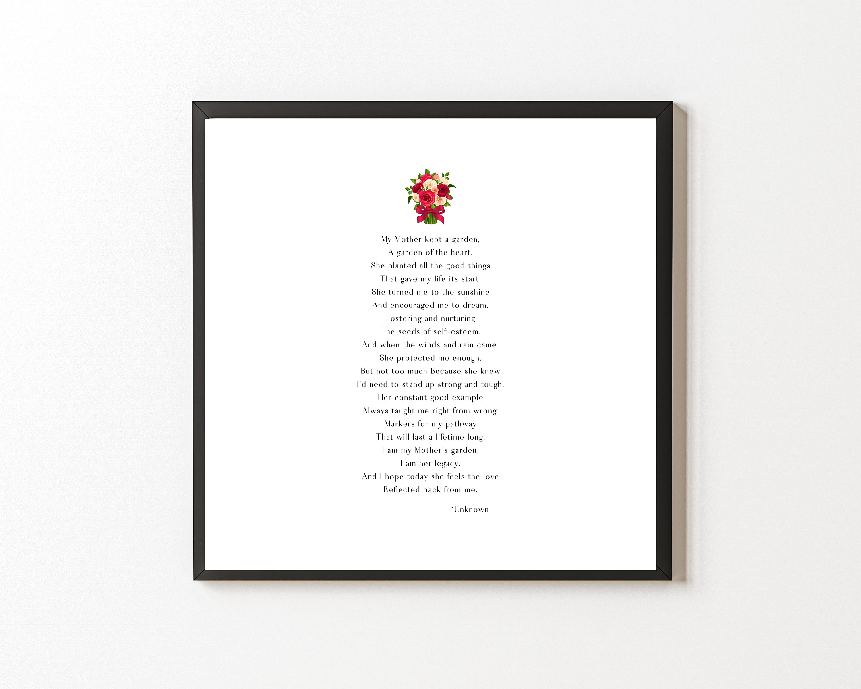Mother's Day Poem W/ Birth Month Flower, June Rose, Flower & Poem Print ...