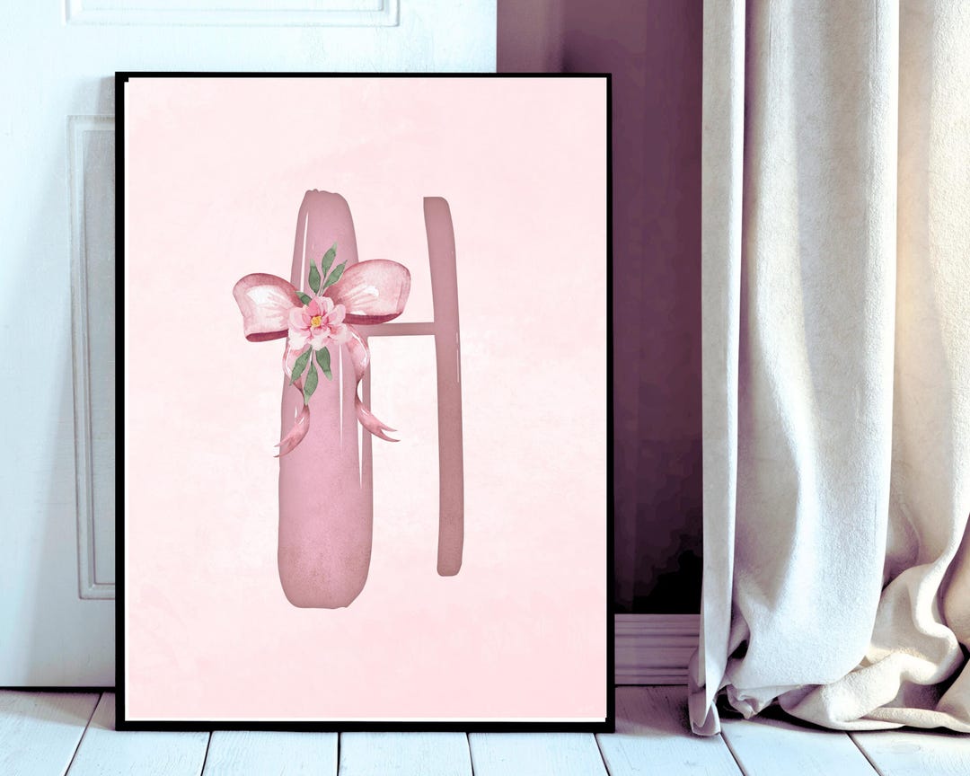 Pink Letter H Watercolor, Coquette Decor, Feminine Teen Art, Nursery ...