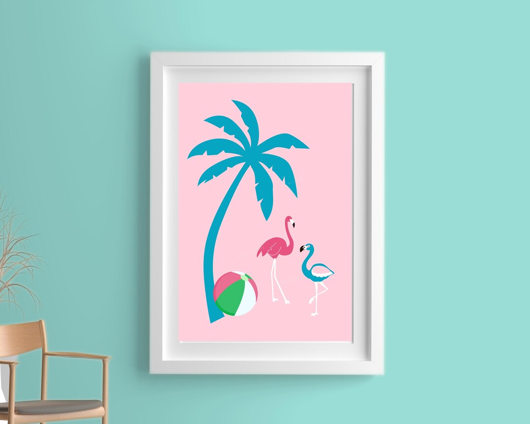 Preppy Flamingos Print, Preppy Teen Decor, Colorful Palm Tree Wall Art ...