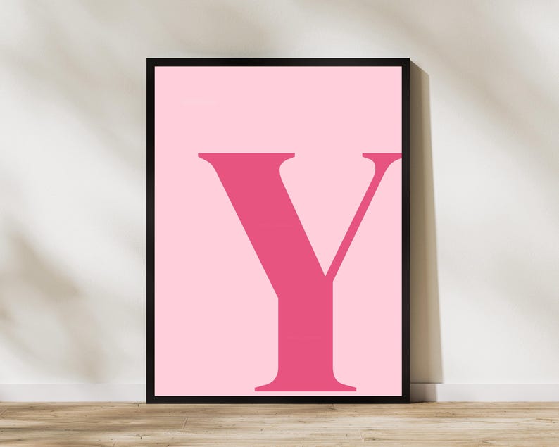 Pink Letter Y, Preppy Teen Room, Preppy Wall Art, Monogram Printable ...