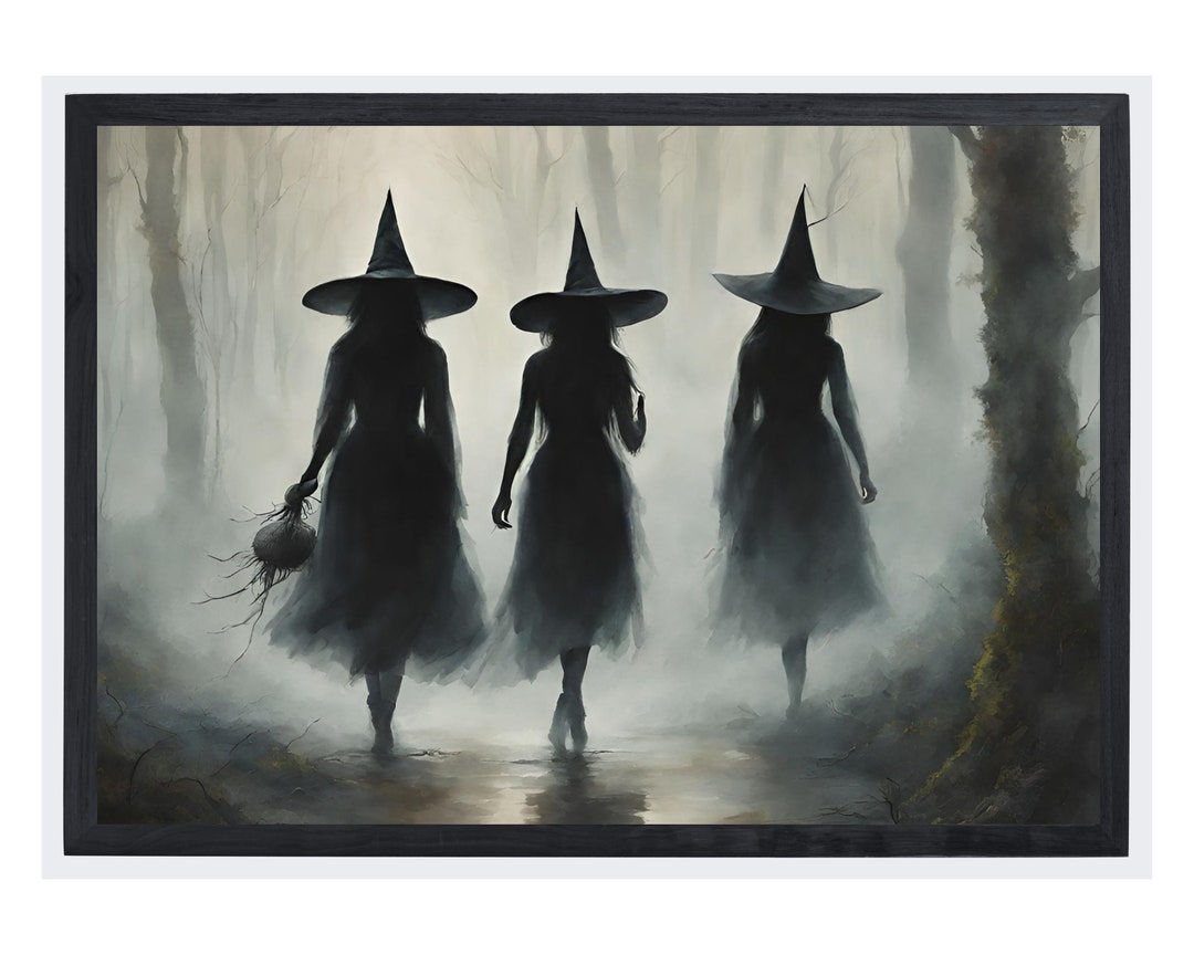 Halloween Witch Print, Witches in Forest Printable, Halloween Witches ...