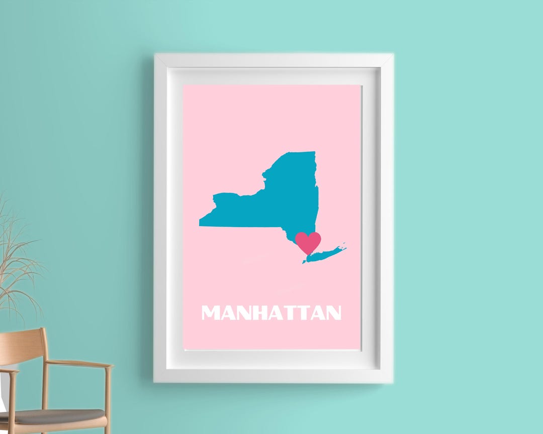 Preppy New York Map Print, Preppy Teen Decor, Colorful New York Wall ...