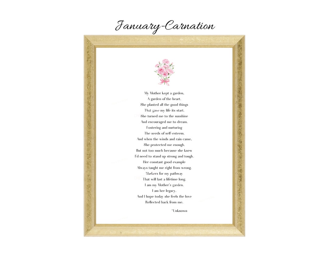 Mother's Day Poem W/ Birth Month Flower, January Carnation, Flower ...