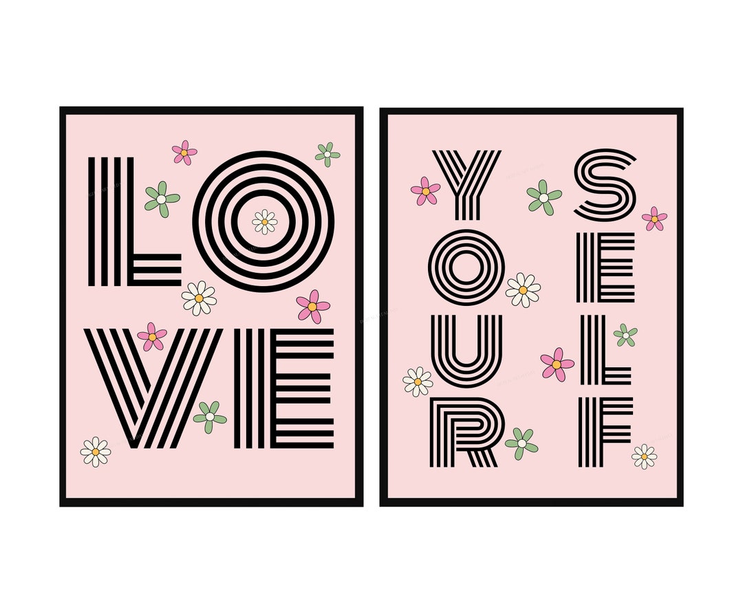 Love Yourself Printable, Preppy Teen Room Decor, Positive Vibes Wall ...