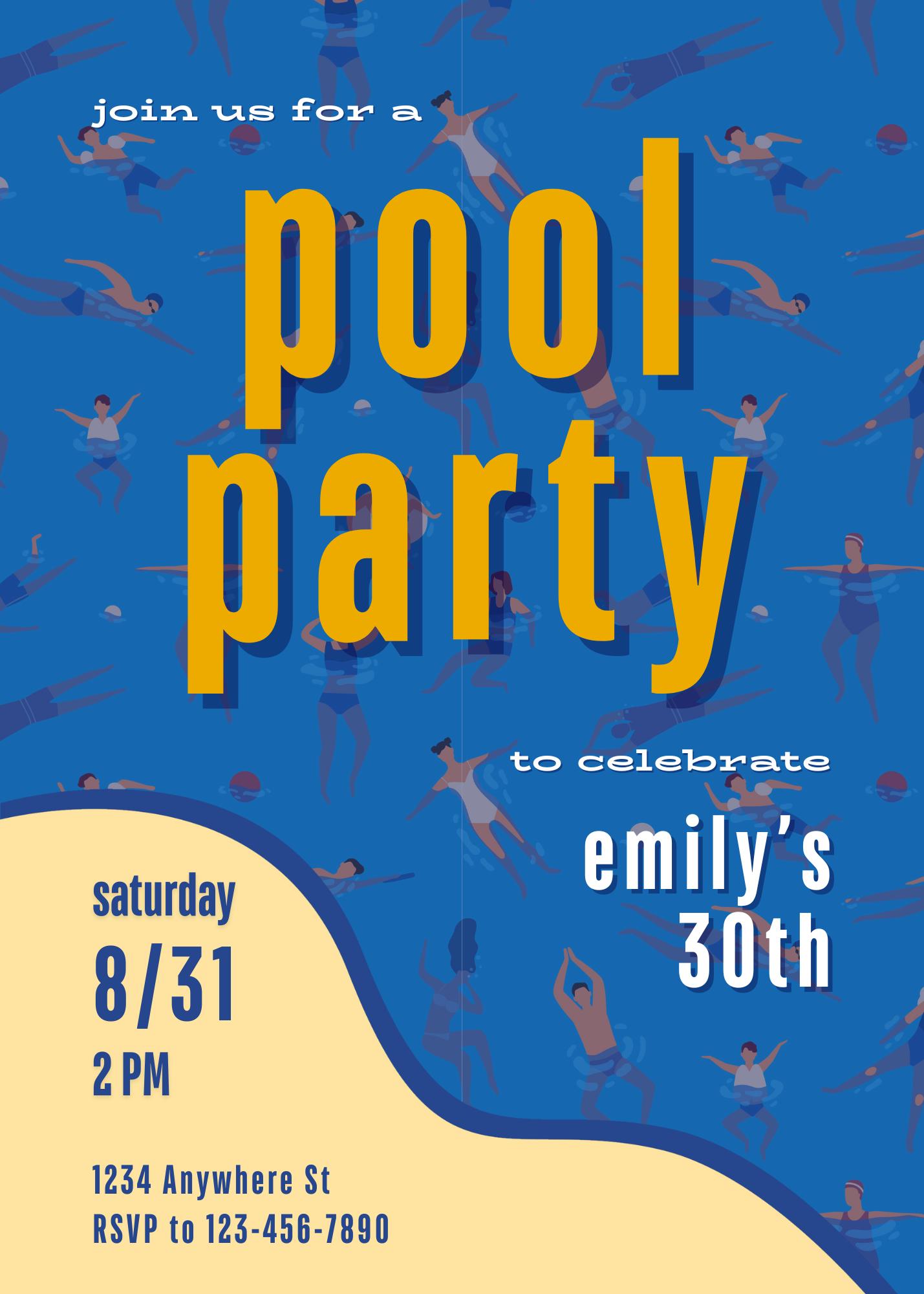 Blue Pool Party Birthday Invitation, Pool Party Invite for Teens, Kids ...