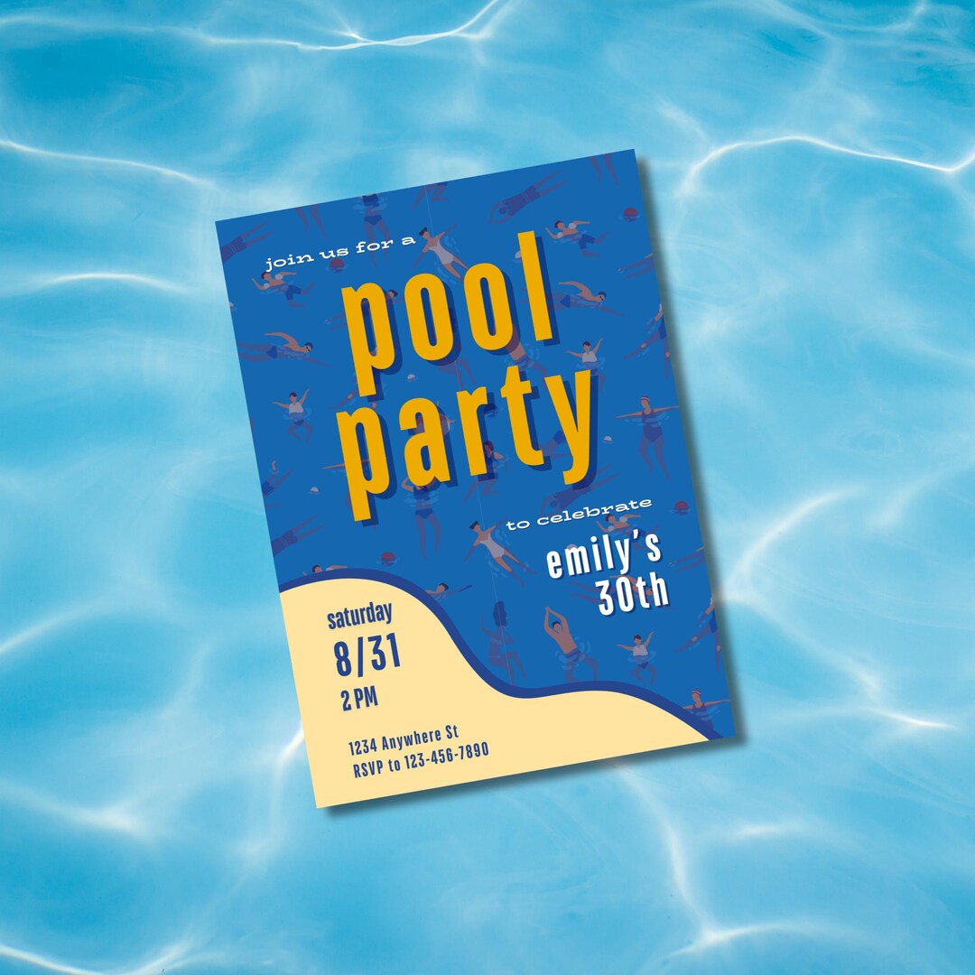 Blue Pool Party Birthday Invitation, Pool Party Invite for Teens, Kids ...