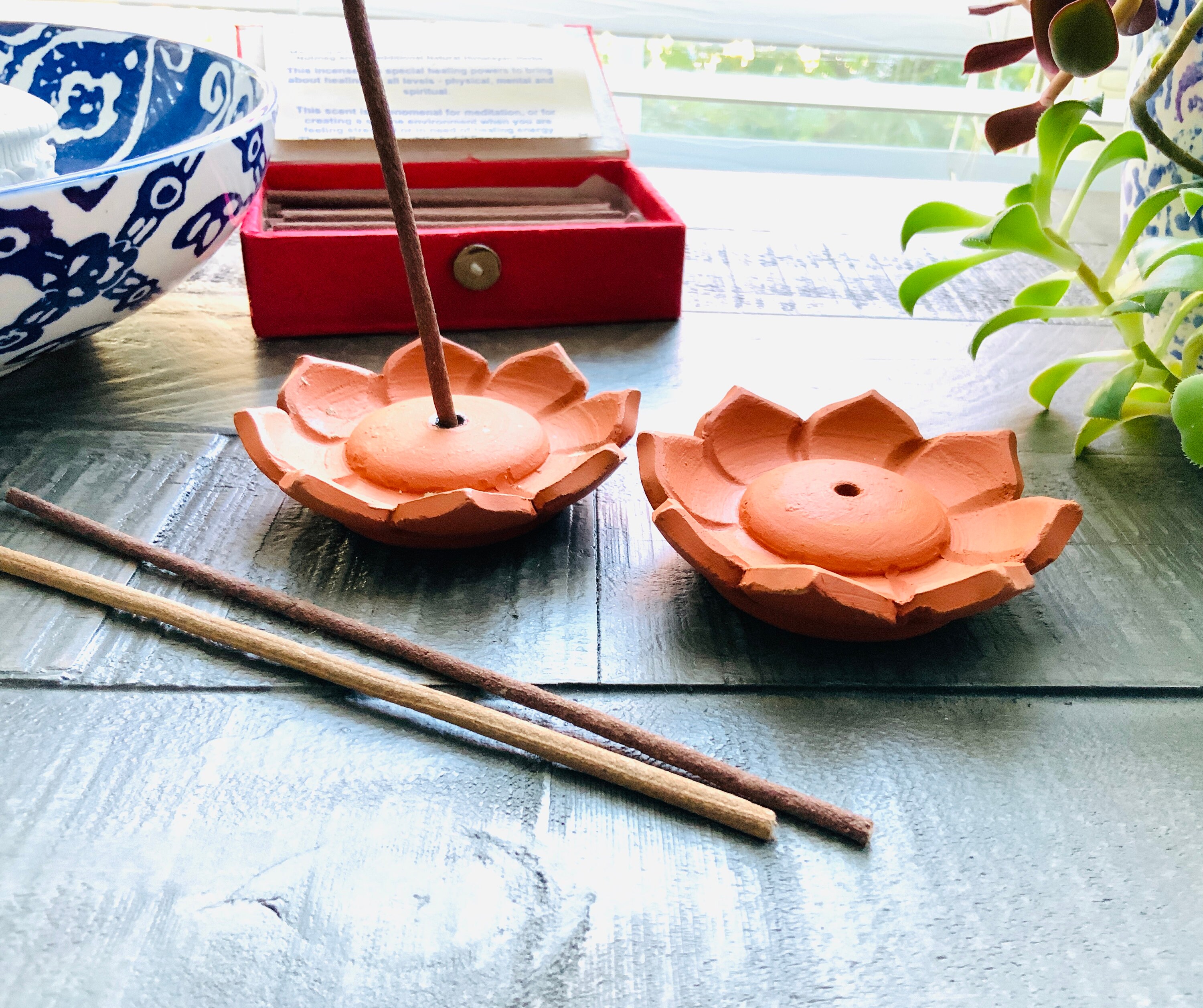 Two Pcs Set of 2.5 Inches Lotus Incense Burner Stand for Tibetan ...