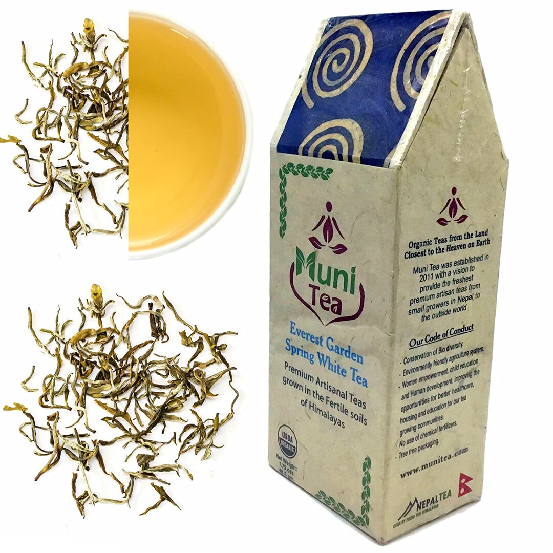 Muni Tea Everest Garden Organic Spring White Tea. Rare White Leaves ...