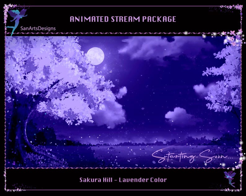 Animated Stream Package Lavender Sakura Hill, Animated Twitch Overlays ...