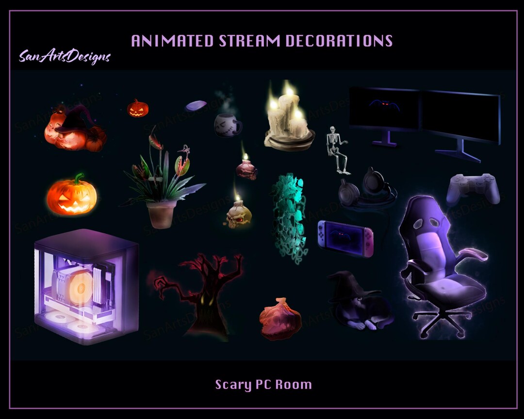 Scary PC Room Game Animated Stream Decorations, Spooky PC Room Twitch ...