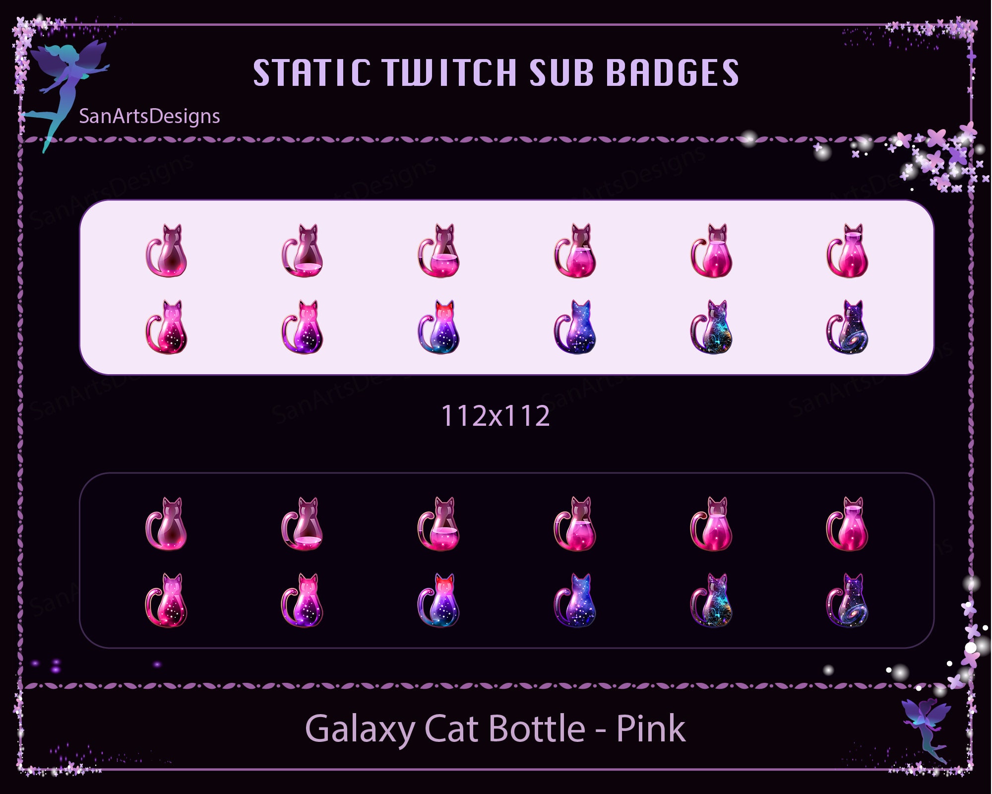 Pink Galaxy Magic Cat Bottle Twitch Sub Badges, Pink Cat Bottle Twitch ...
