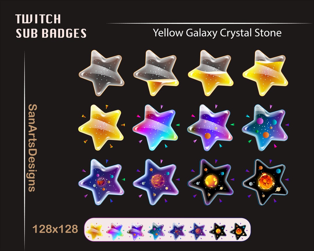Yellow Galaxy Star Bottle Twitch Sub Badges | Galaxy Solar System ...