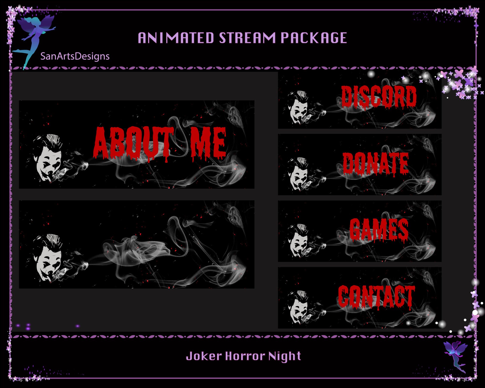 Animated Stream Overlay Package Joker Scary Night, Horror Joker ...