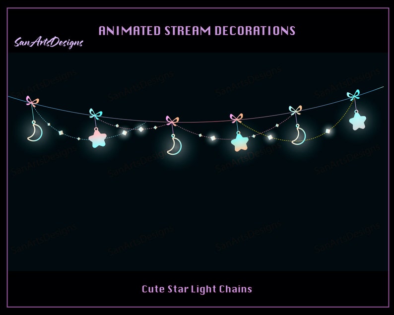 Cute Moon Star Light Chains Animated Stream Decorations, Celestial ...