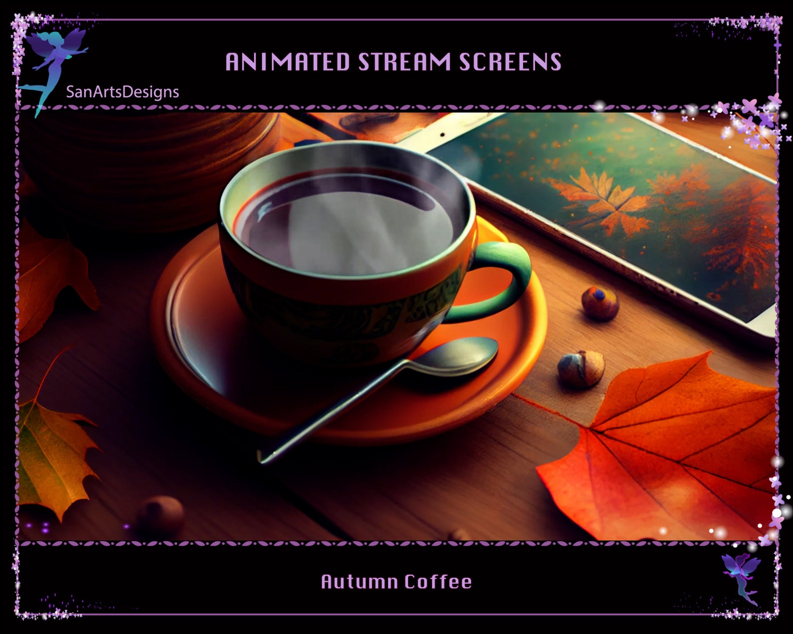 Animated Scenes Autumn Coffee Desk, Animated Twitch Screen Overlays ...