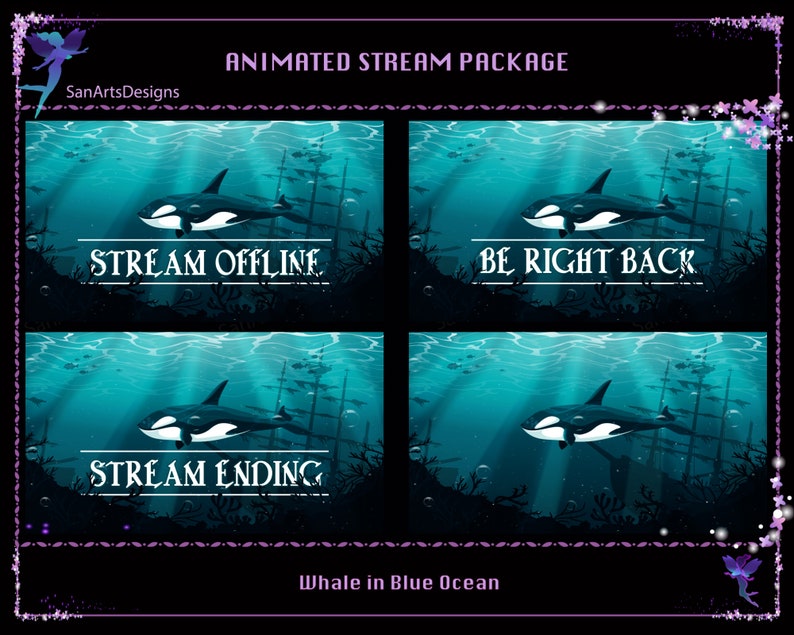 Animated Stream Package Whale in Blue Ocean, Animated Twitch Overlay ...